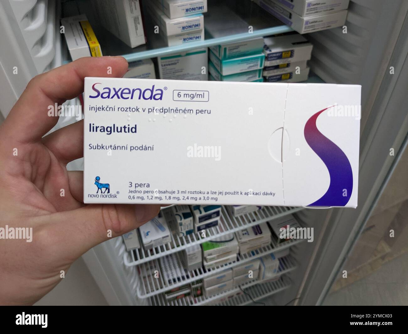 Prague, Czech Republic -August 2 2024: SAXENDA box of medication with ...