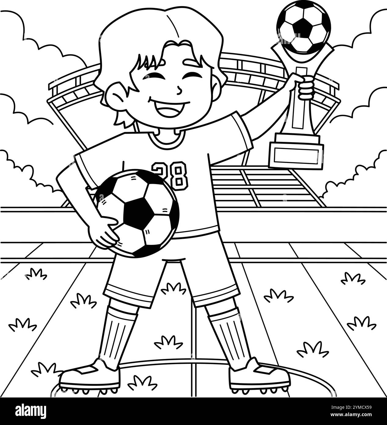 Male Soccer Player with Trophy Coloring Page Stock Vector Image & Art ...