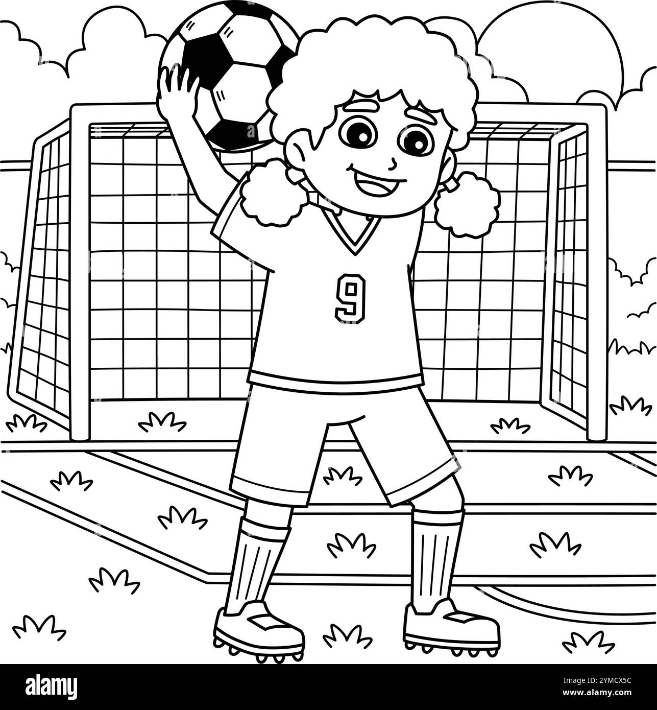Female Soccer Player Throw In Coloring Page Stock Vector Image & Art ...