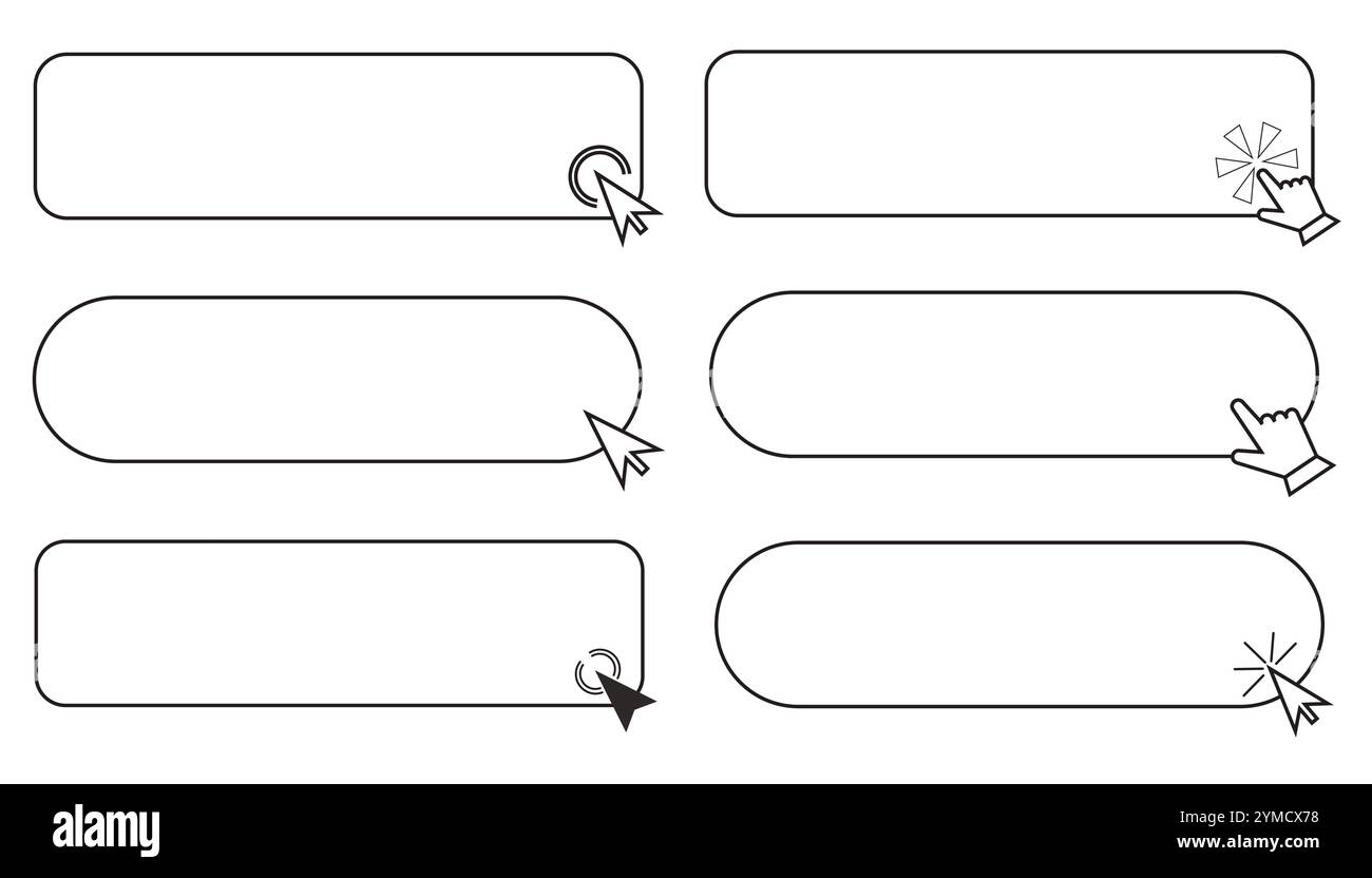 Click here line frame, interface bar with cursor arrow or hand. Ui ...