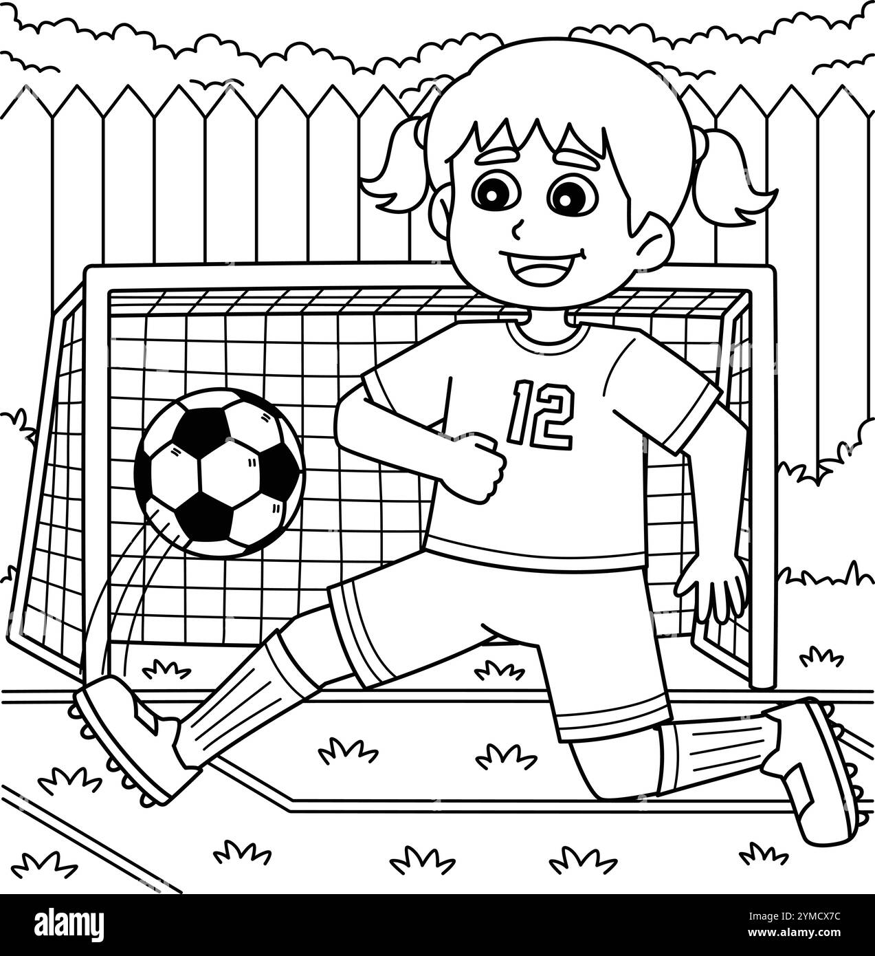 Female Soccer Player Goal Coloring Page for Kids Stock Vector Image ...