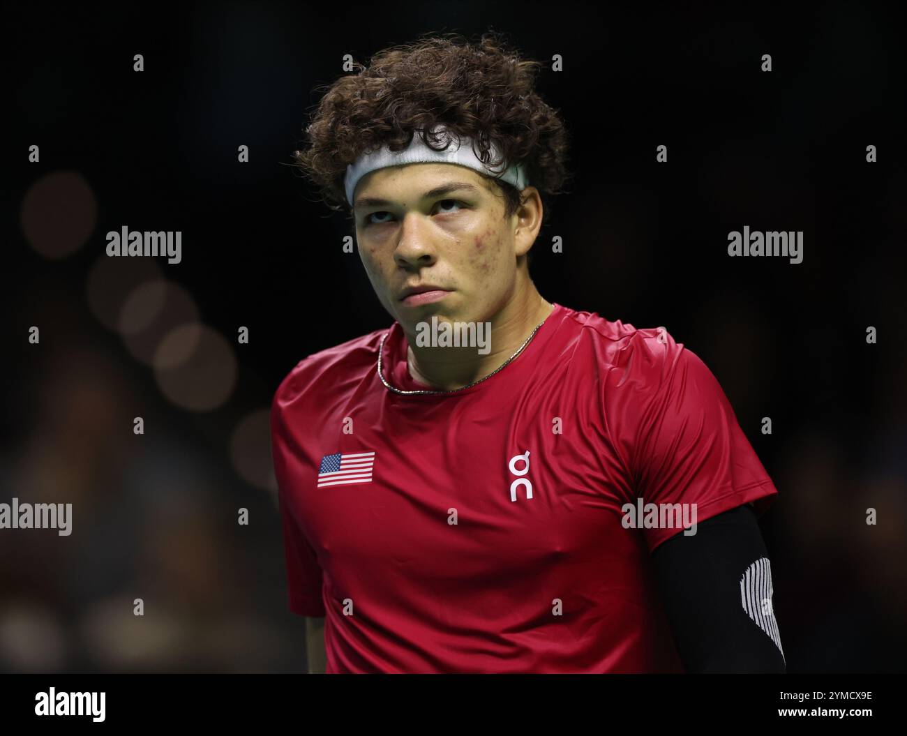 Malaga, Spain. 21 November, 2024. Ben Shelton of the U.S. reacts during ...