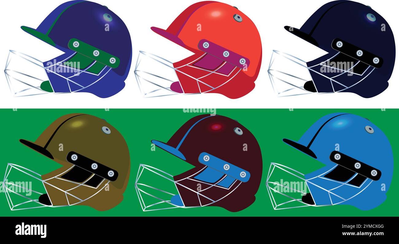 Sports Helmets Set of Six Colorful Helmets with Transparent white and ...