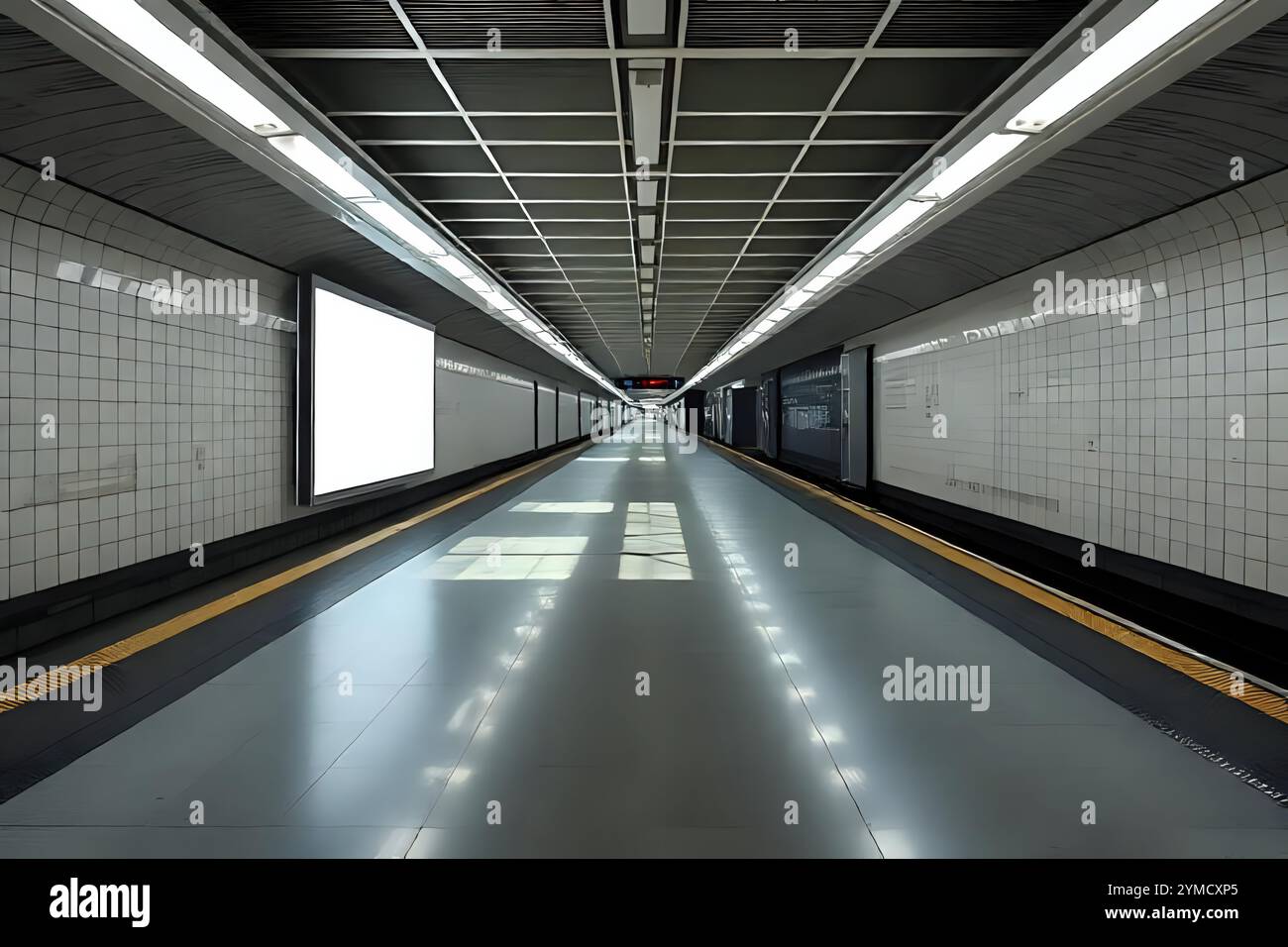 Empty Subway Platform with Blank Billboard—Awaiting the Next Train ...