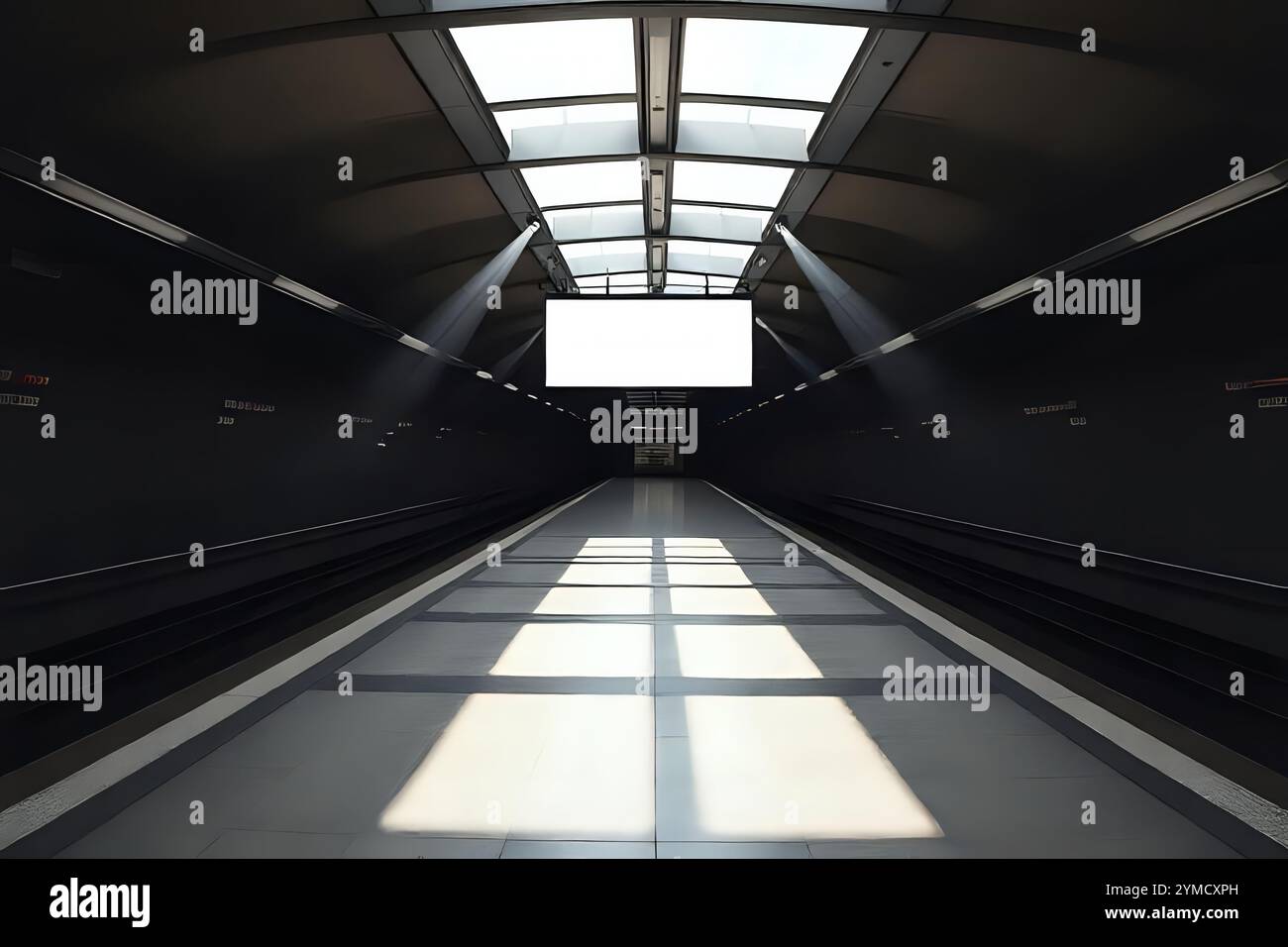 Empty Subway Platform with Blank Billboard - Awaiting the Next Train ...