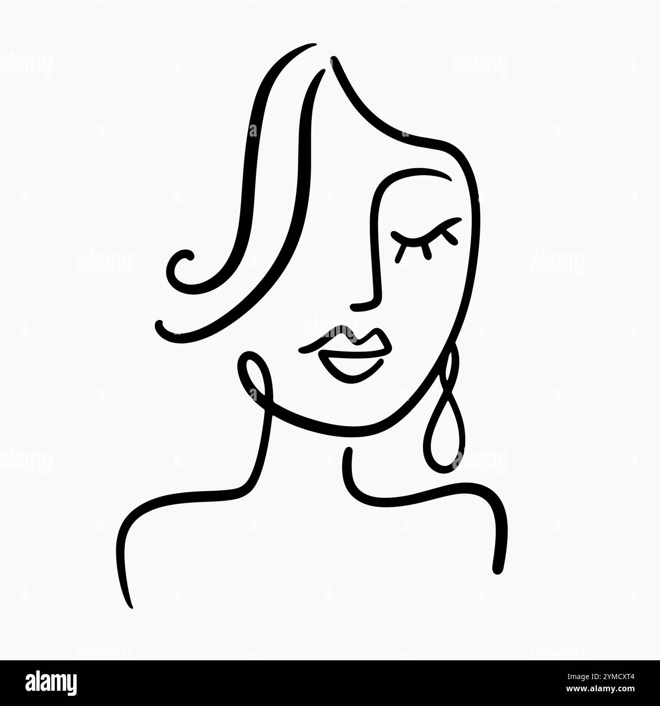 Abstract One Line Drawing Woman Face Portrait Logo Stock Vector Image