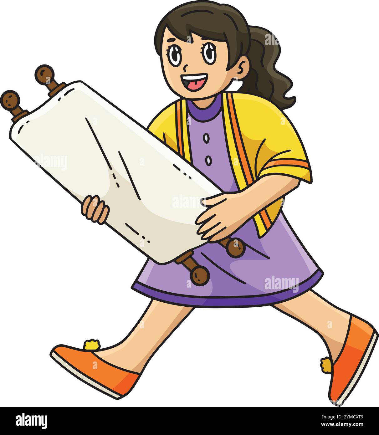 Bat Mitzvah Girl Carrying Torah Cartoon Clipart Stock Vector Image ...