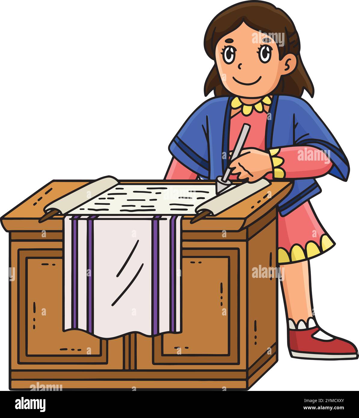 Bat Mitzvah Girl Reading the Torah Cartoon Clipart Stock Vector Image ...