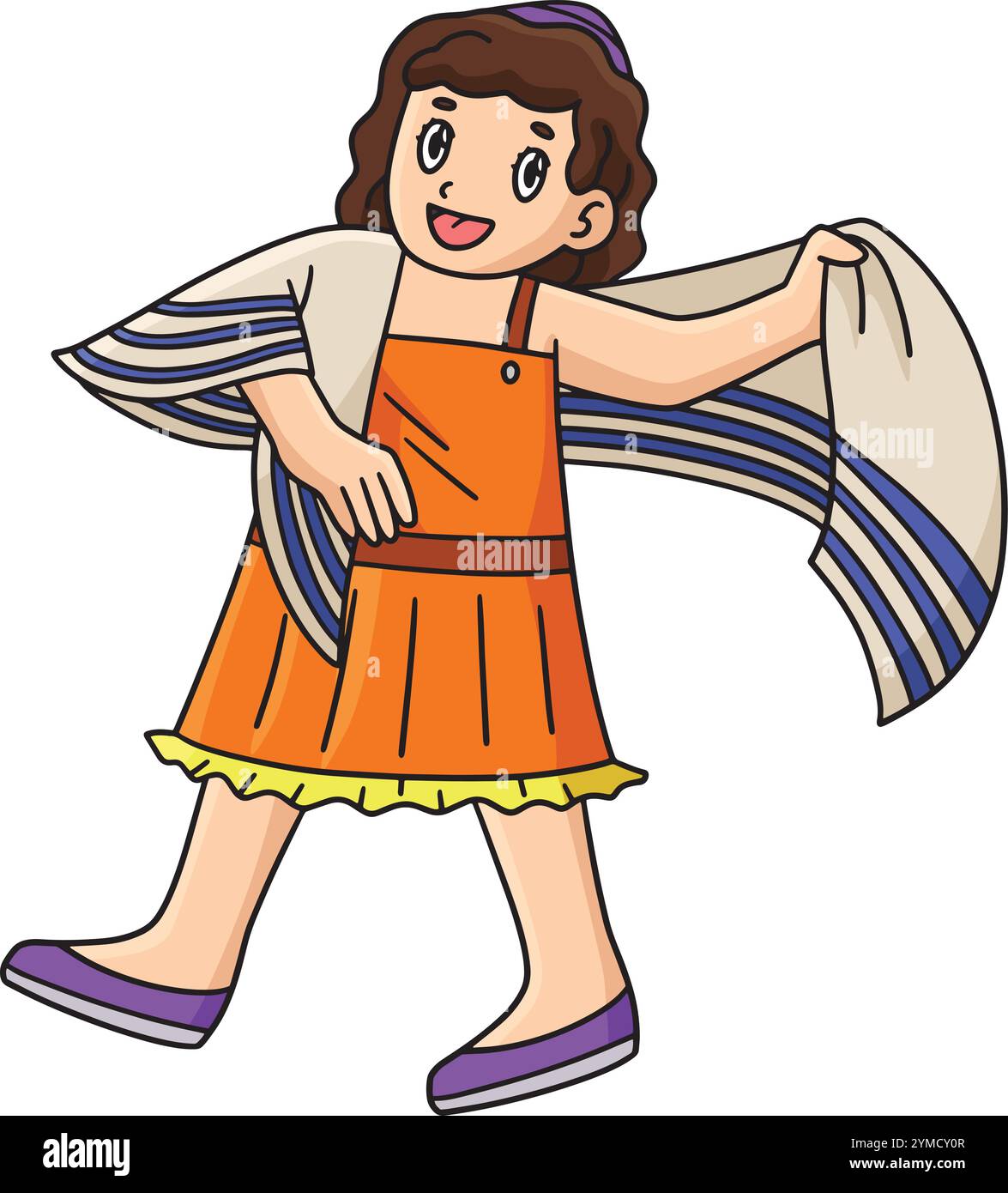 Bat Mitzvah Girl Wearing Tallit Cartoon Clipart Stock Vector Image ...