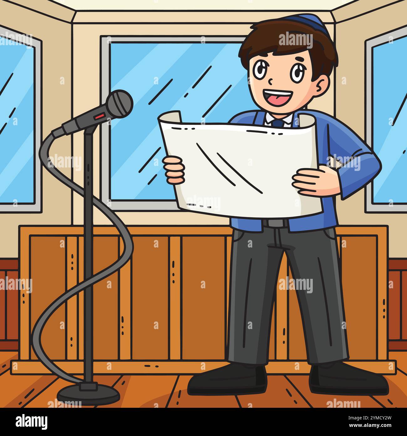 Bar Mitzvah Boy Delivering Speech Colored Cartoon Stock Vector Image ...
