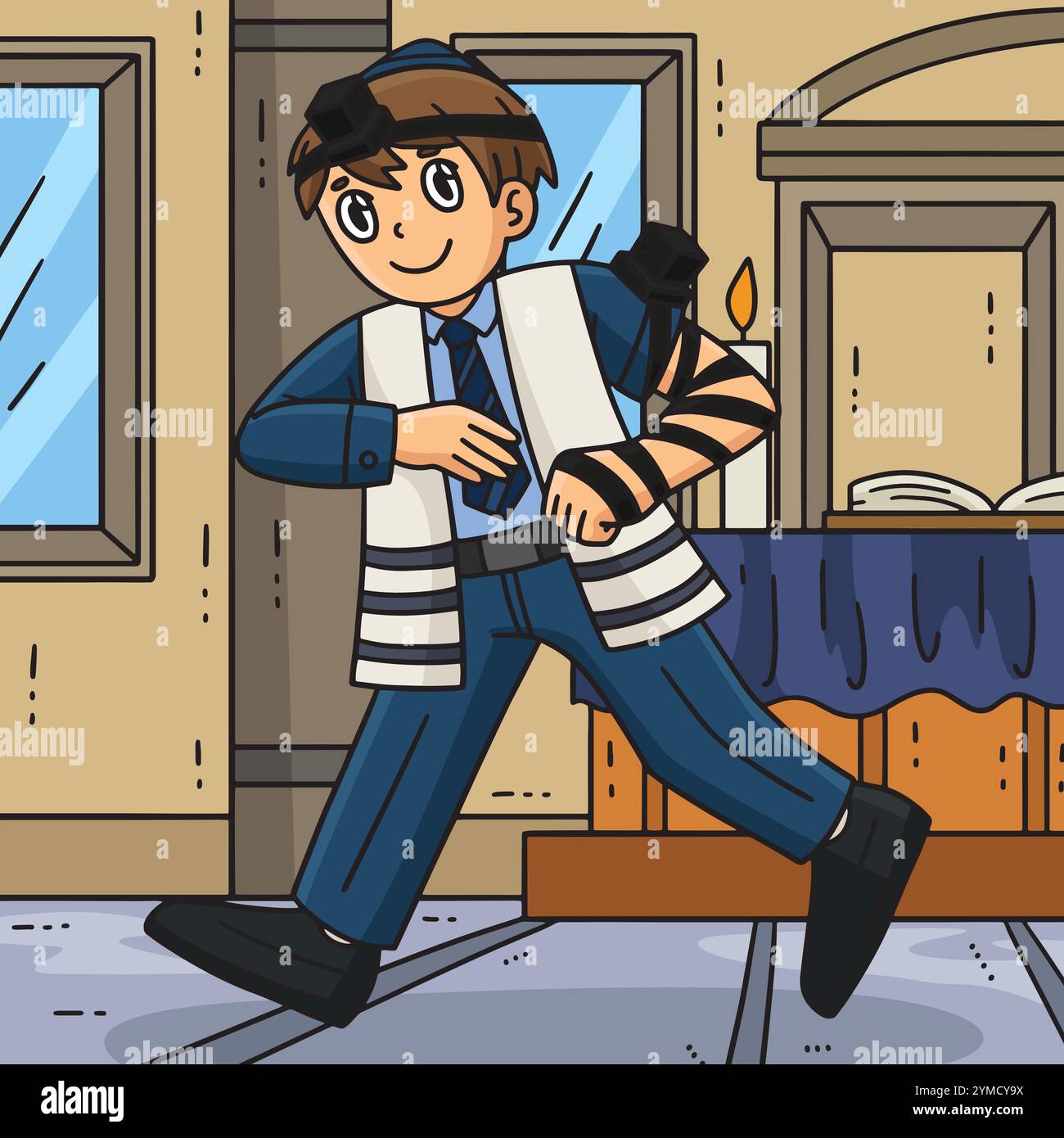 Bar Mitzvah Boy with Tefillin Colored Cartoon Stock Vector Image & Art ...