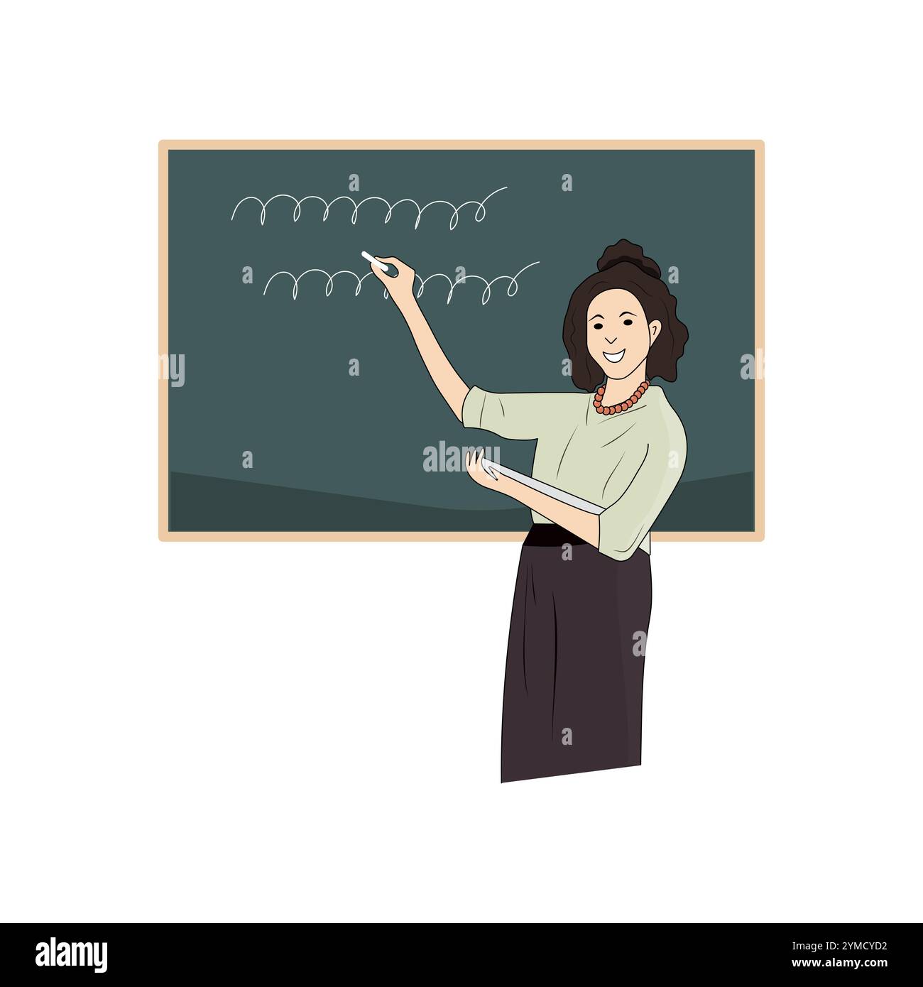 Smiling female teacher at classroom near blackboard. Education, lecture ...