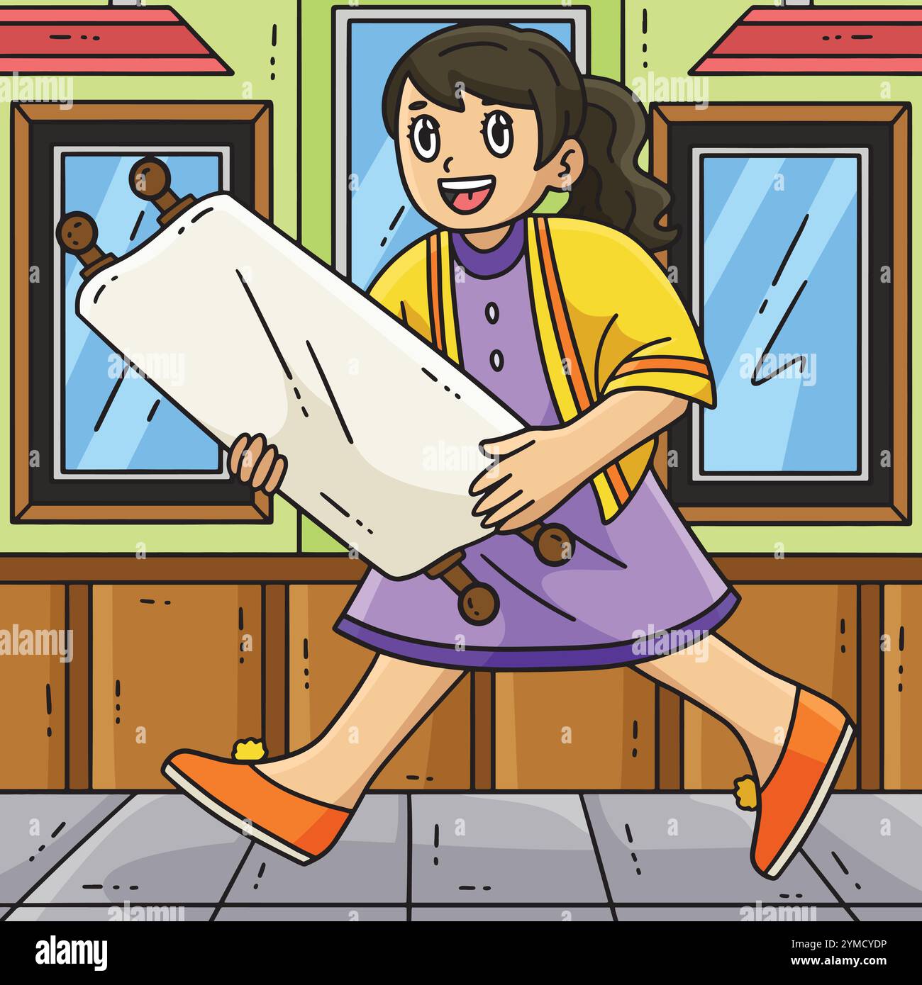 Bat Mitzvah Girl Carrying Torah Colored Cartoon Stock Vector Image ...