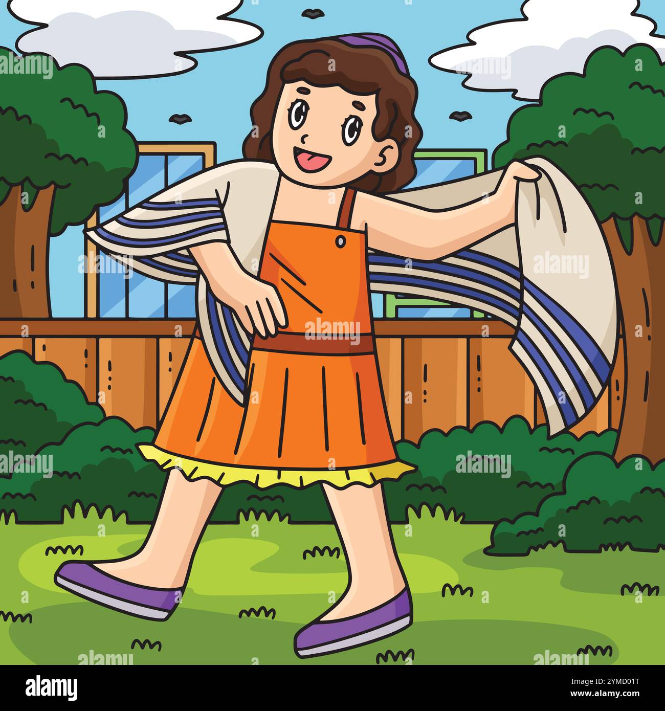 Bat Mitzvah Girl Wearing Tallit Colored Cartoon Stock Vector Image ...