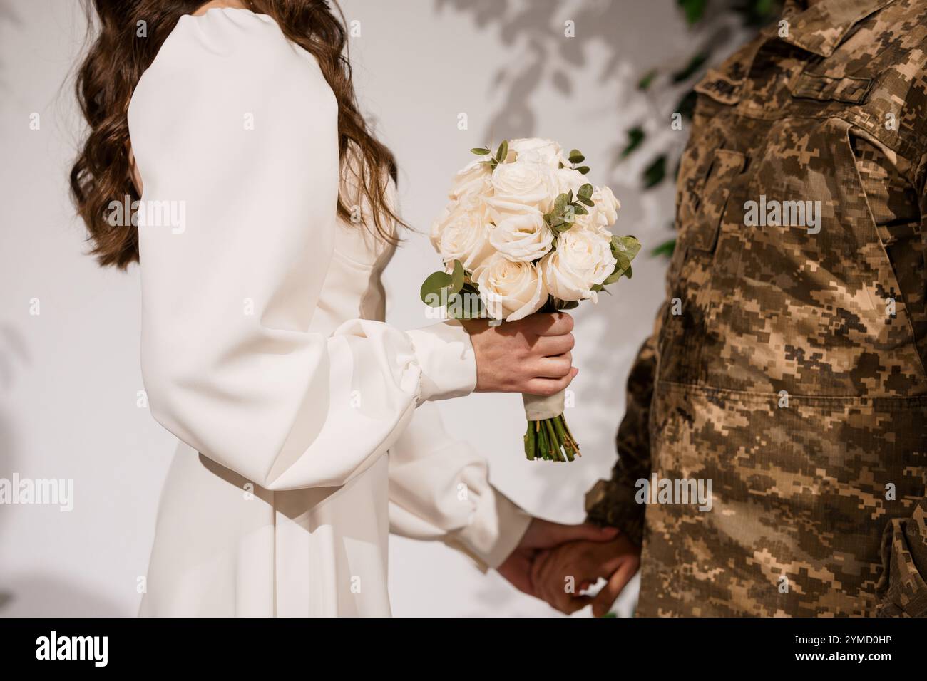 Romantic Military Wedding Ceremony with Bride and Groom Holding Hands ...