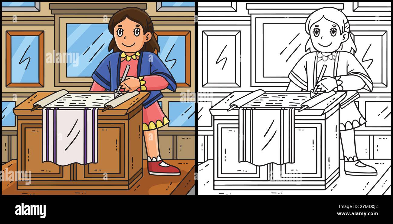Bat Mitzvah Girl Reading the Torah Illustration Stock Vector Image ...