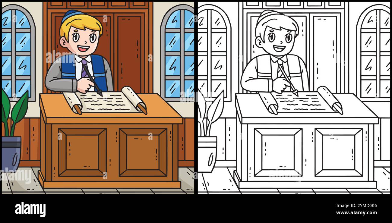 Bar Mitzvah Boy Reading the Torah Illustration Stock Vector Image & Art ...