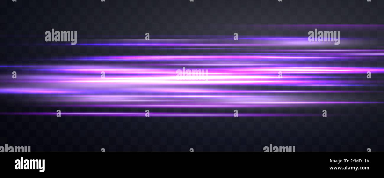 Speed rays, velocity light neon flow, zoom in motion effect, purple ...