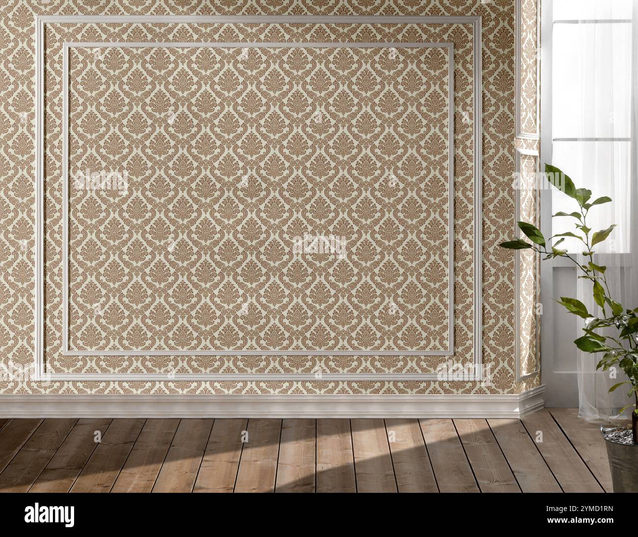 Interior of an empty room, to be furnished, with wooden floor and a ...