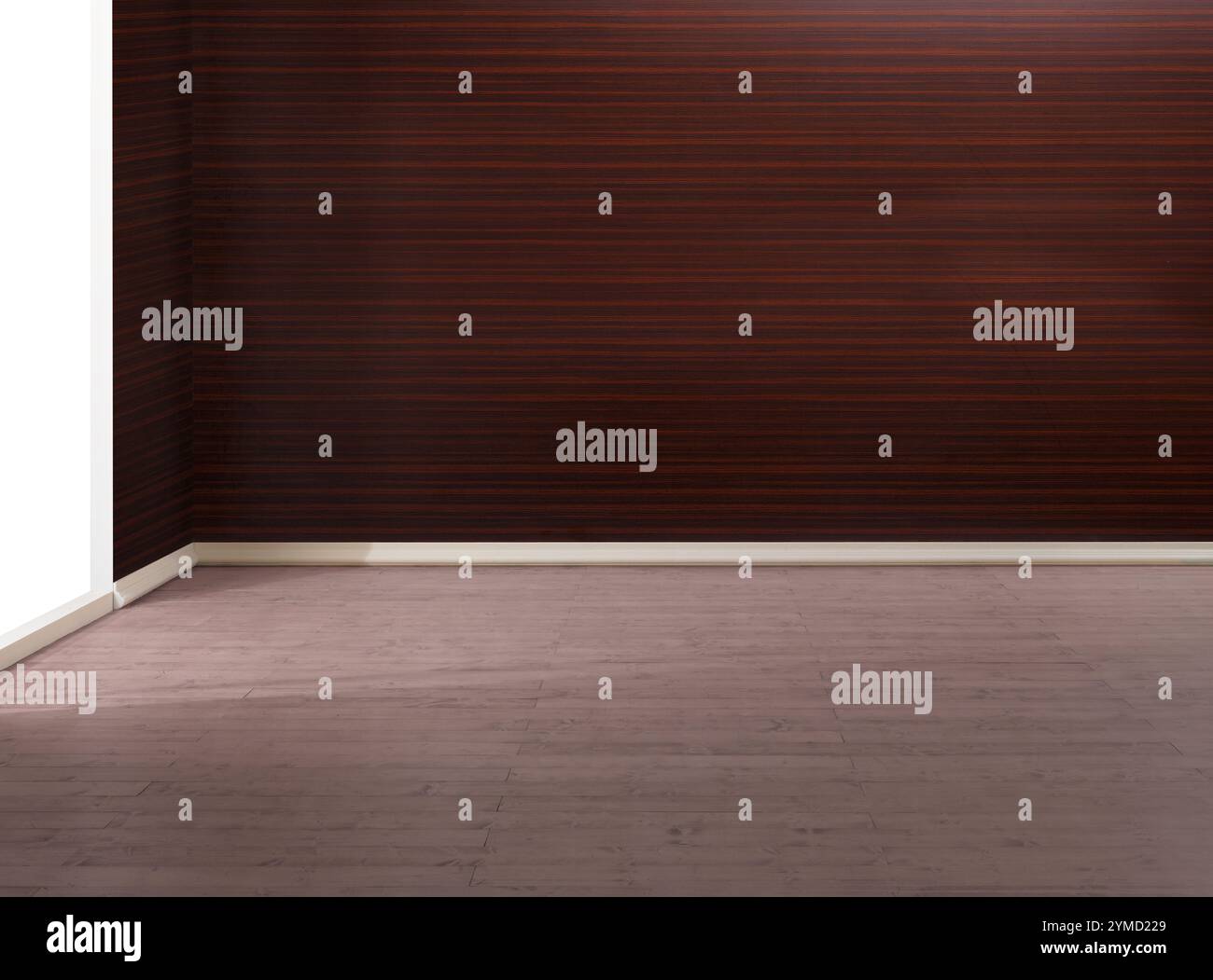 Interior of an empty room, to be furnished, with grey floor and wooden ...