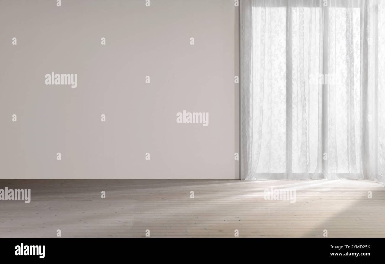 Interior of an empty room, to be furnished, with wooden floor and a ...