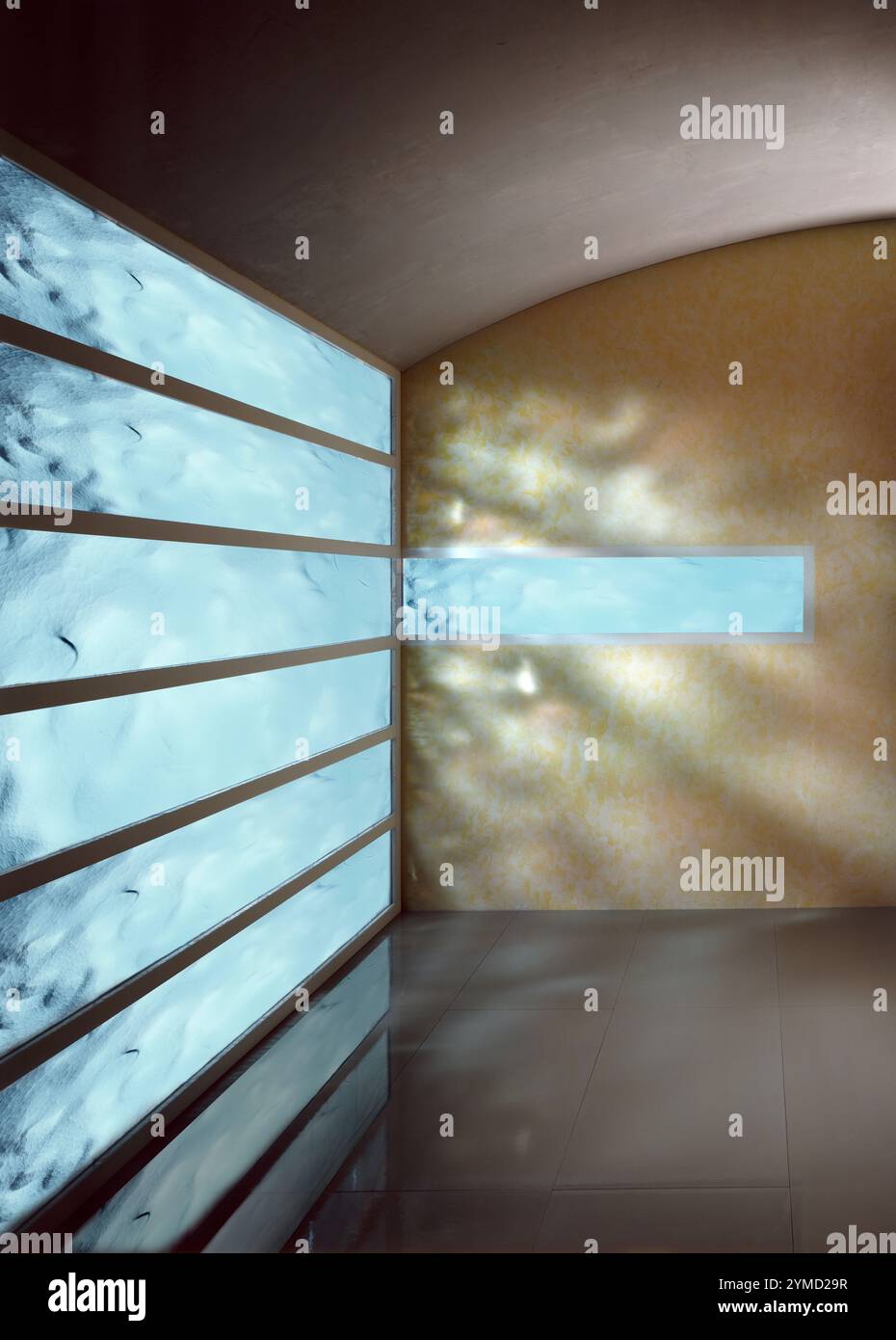 Interior of an empty room, to be furnished, with wooden floor and a ...