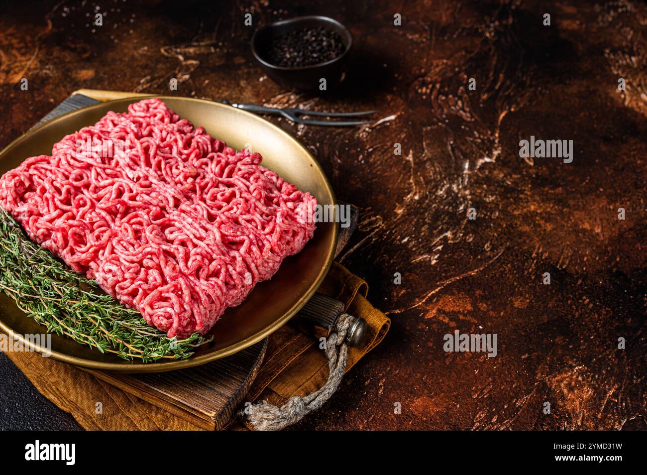Fresh mutton lamb Mince Meat, raw ground meat. Dark background. Top ...