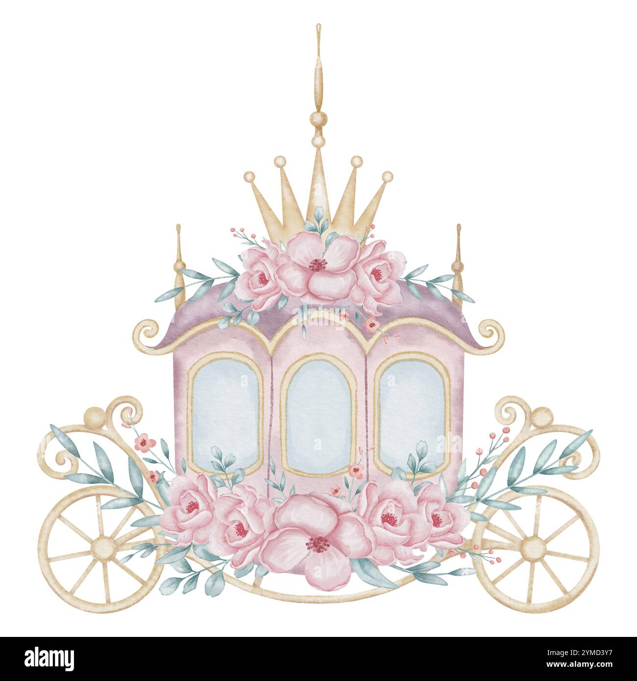 Floral Fairytale Carriage Watercolor Illustration in Pastel Colors ...