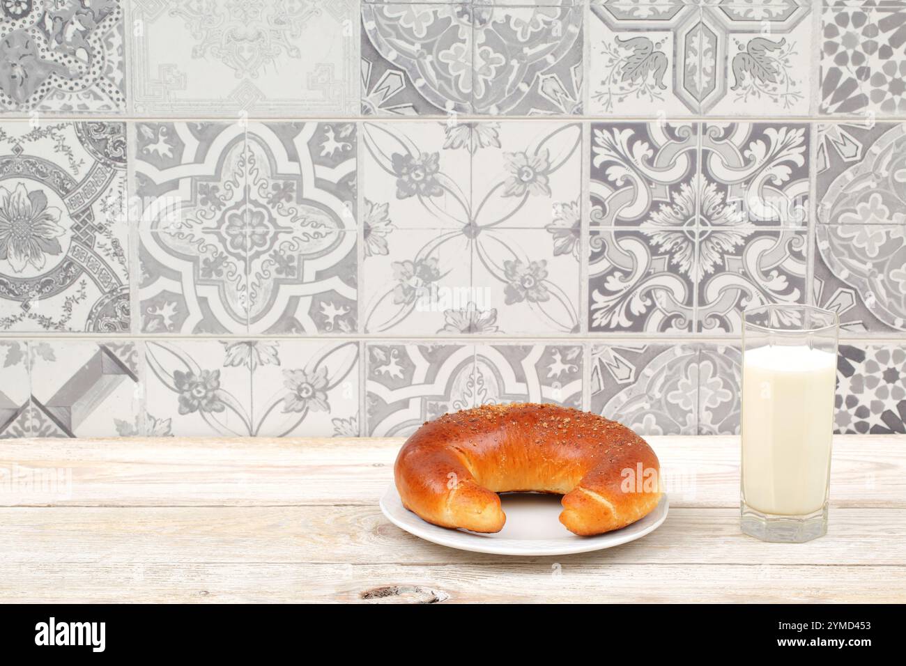 An Irresistibly Delicious Bagel Paired with Fresh Milk on a Charming ...