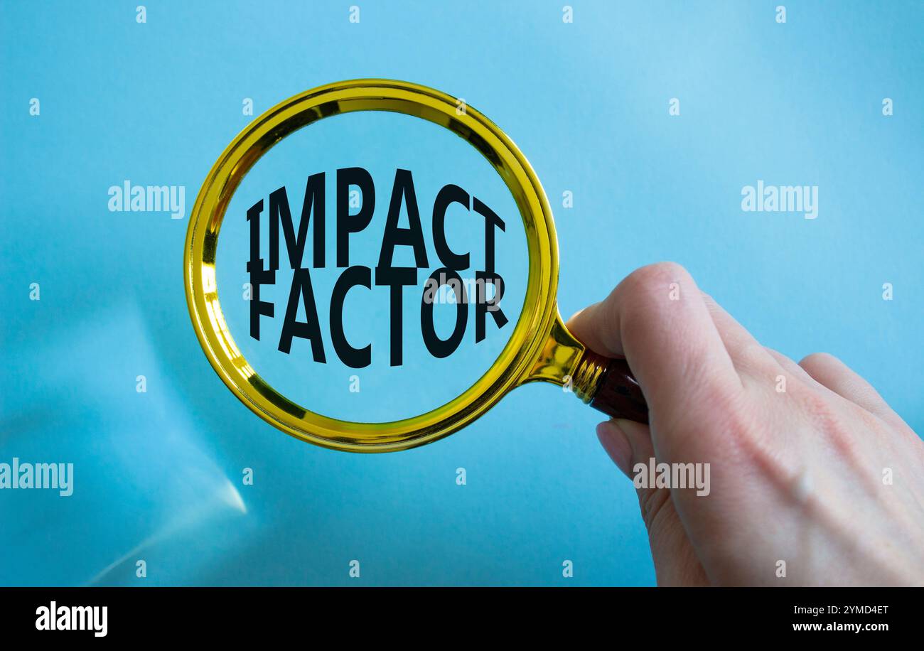 Impact Factor symbol. Magnifying glass with words Impact Factor ...