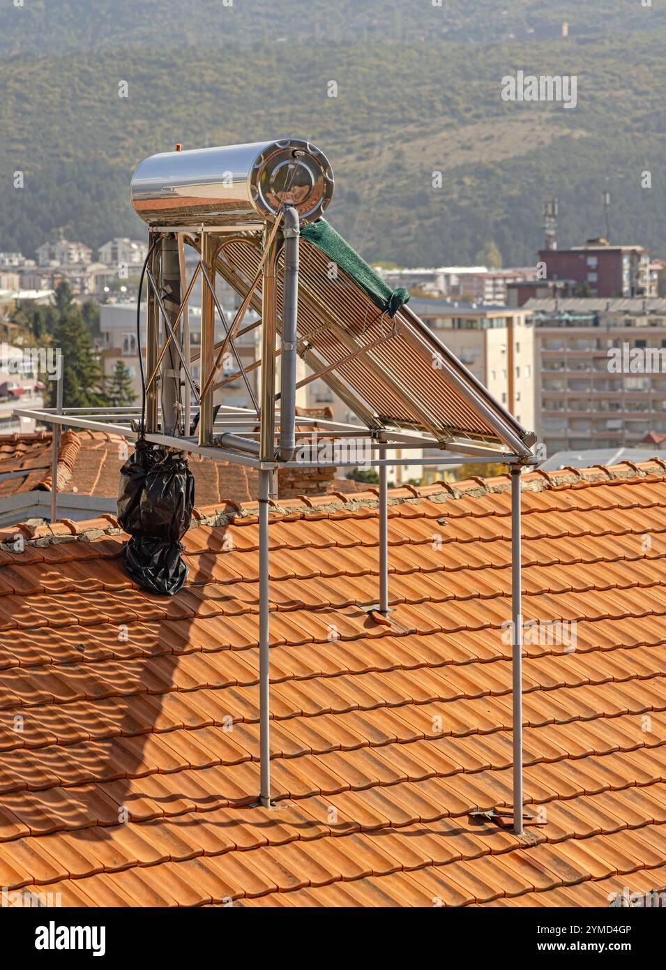 Solar Water Heater Thermal Collector Structure at Top of House Roof ...