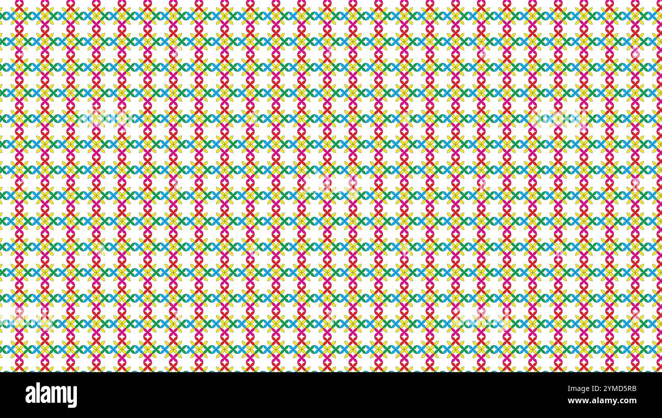 Floral Seamless Pattern sky blue yellow red green and pink in rectangle ...