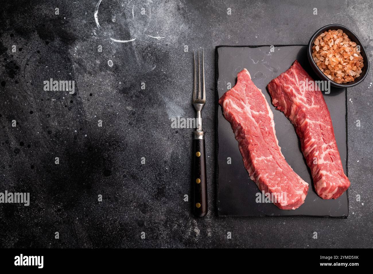 Raw Tri Tip Steak from Black Angus beef meat . black background. top ...