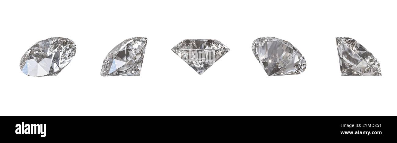 Five sparkling diamonds rotating on transparent background 3D Stock ...