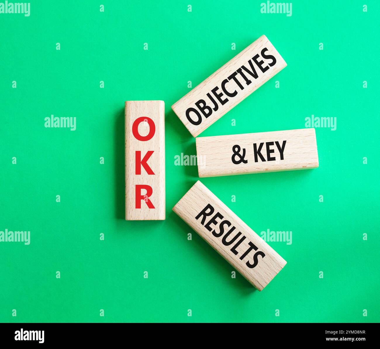 OKR objectives and key results symbol. Wooden blocks with words OKR ...