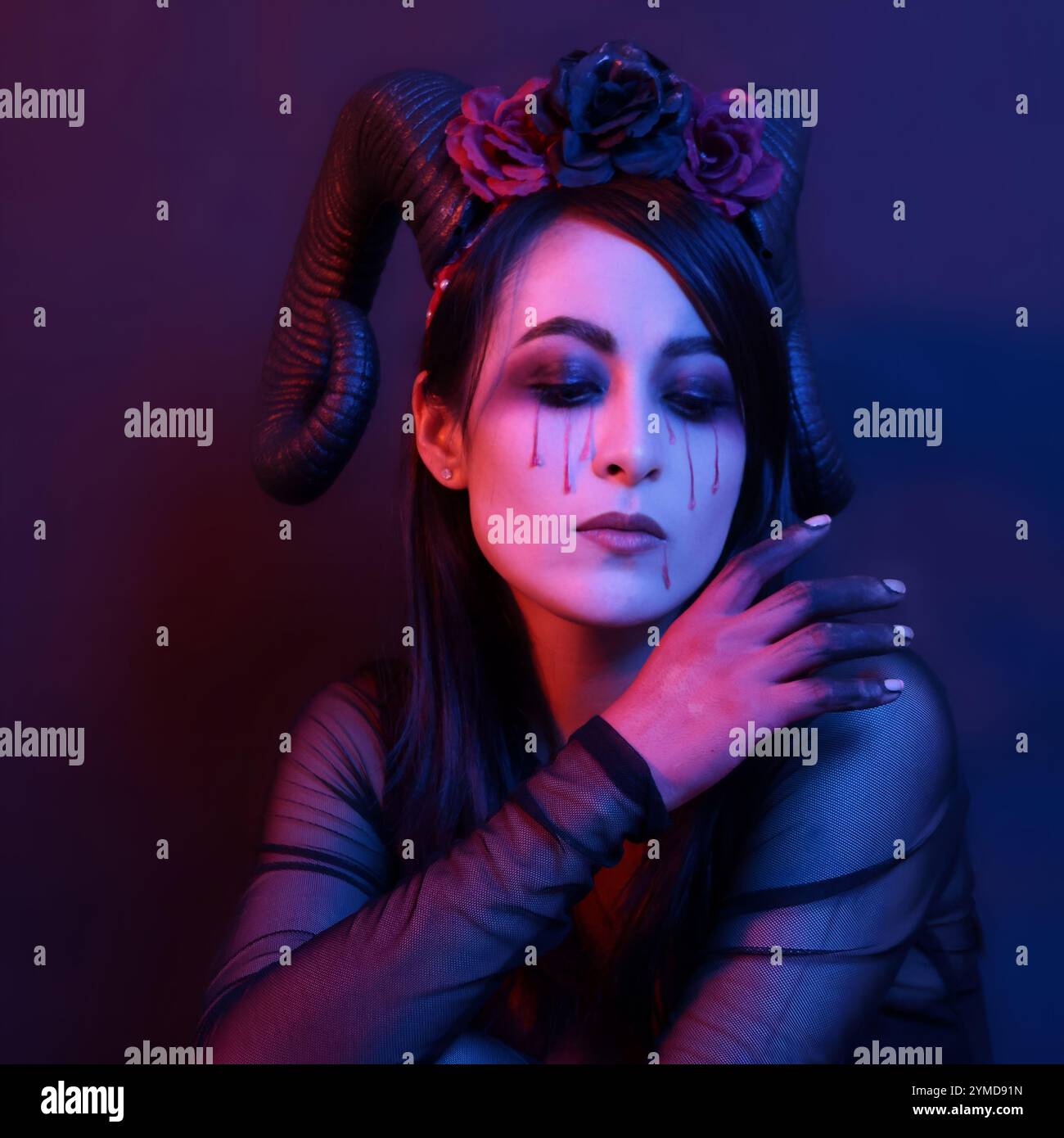 Emotive portrait of a young woman with natural light, capturing raw ...