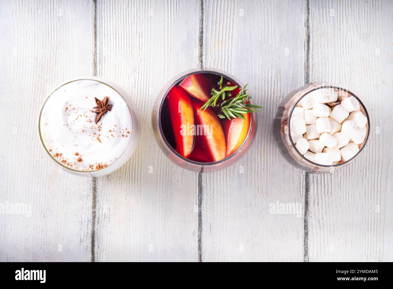 Hot drink cafes menu background, with mulled wine, eggnog and hot ...