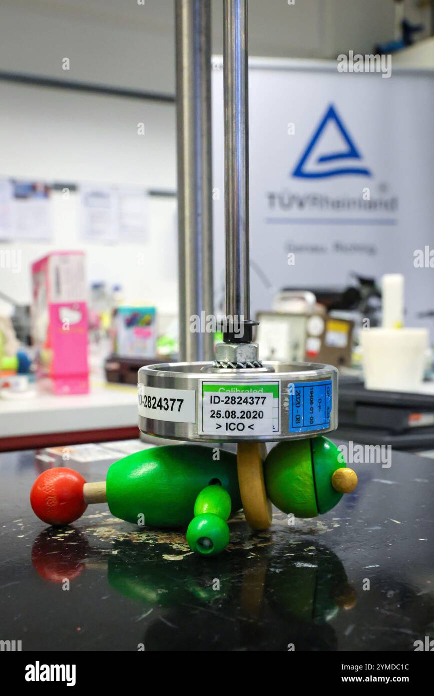 21 November 2024, Bavaria, Nuremberg: A rattle has to withstand the ...