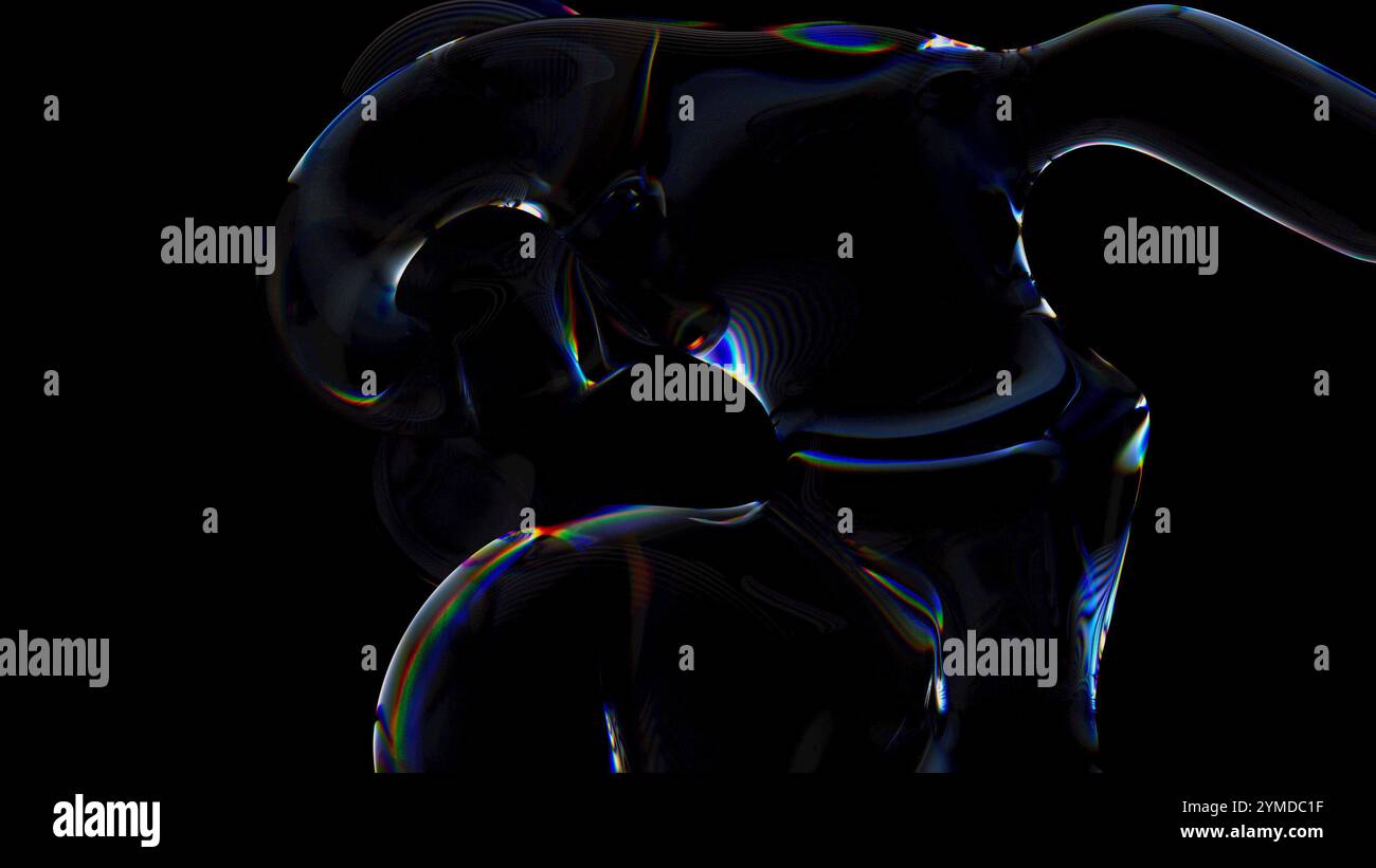 3D illustration abstract liquid smooth volume object with transparent ...