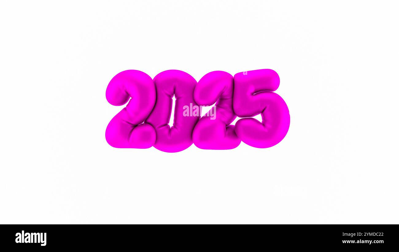 3D illustration of 2025 New Year numbers in the form pink inflated ...