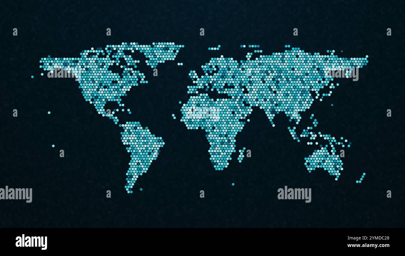 map of earth from dynamic elements on dark background, global abstract ...