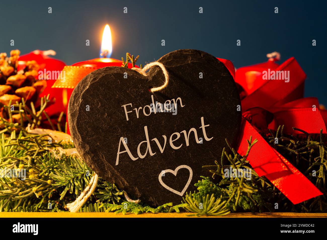Advent greetings: Heart with the inscription FROHEN ADVENT in front of ...
