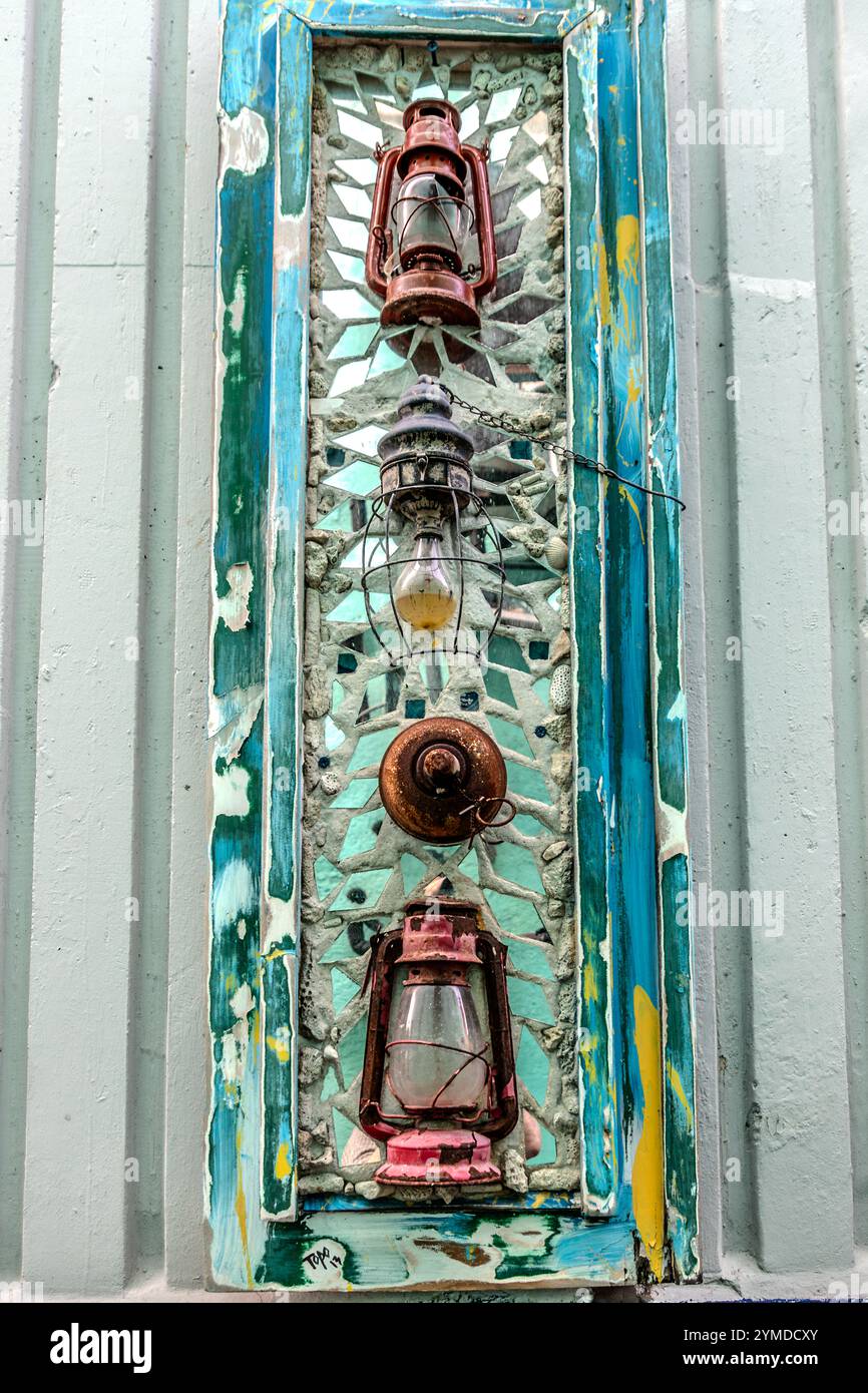 On a wall next to the Aruba Viaduct in Willemstad, collages of ...