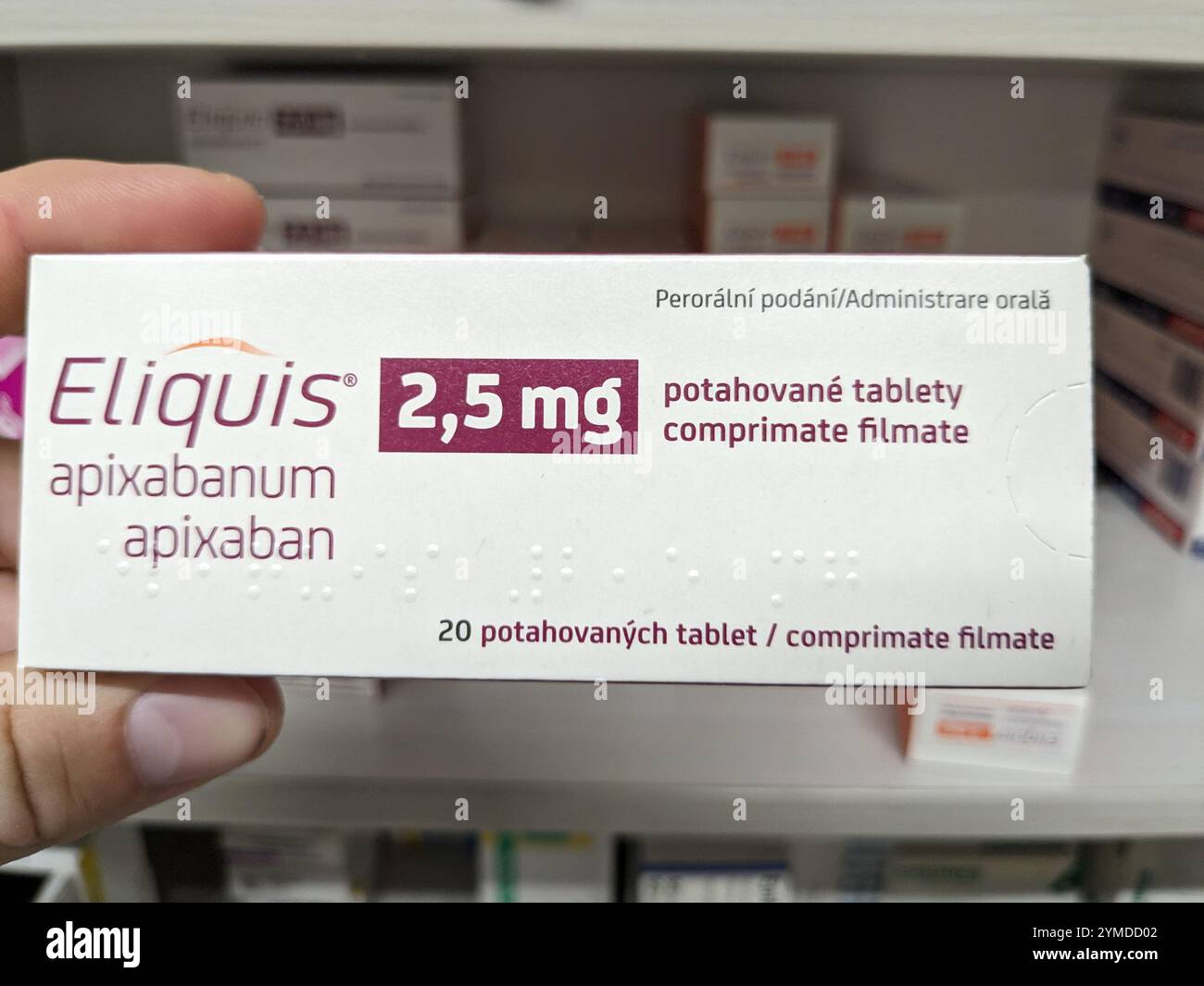 Prague,Czech Republic-March 1 2025: ELIQUIS box of tablets with ...