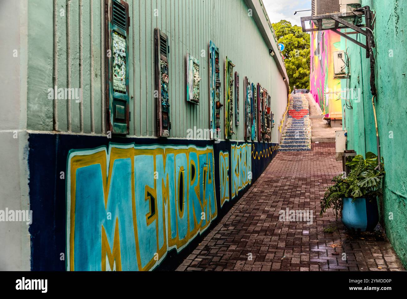 On a wall next to the Aruba Viaduct in Willemstad, collages of ...