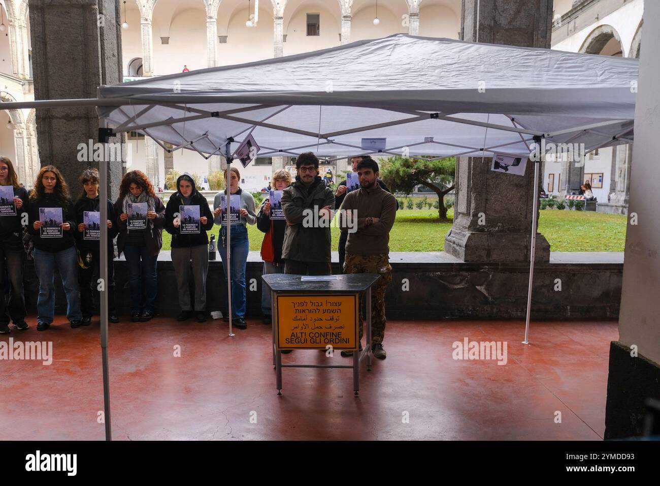 The flash-mob with the mock Israeli checkpoint set up by the students ...