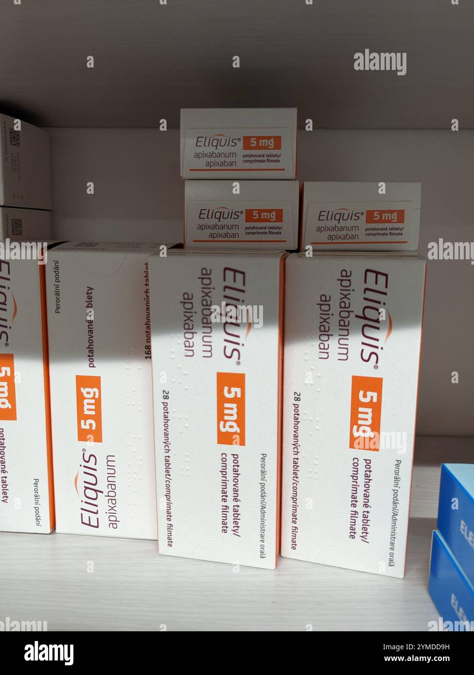 Prague,Czech Republic-March 1 2025: ELIQUIS box of tablets with ...