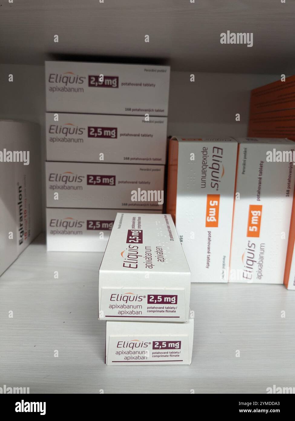 Prague,Czech Republic-March 1 2025: ELIQUIS box of tablets with ...