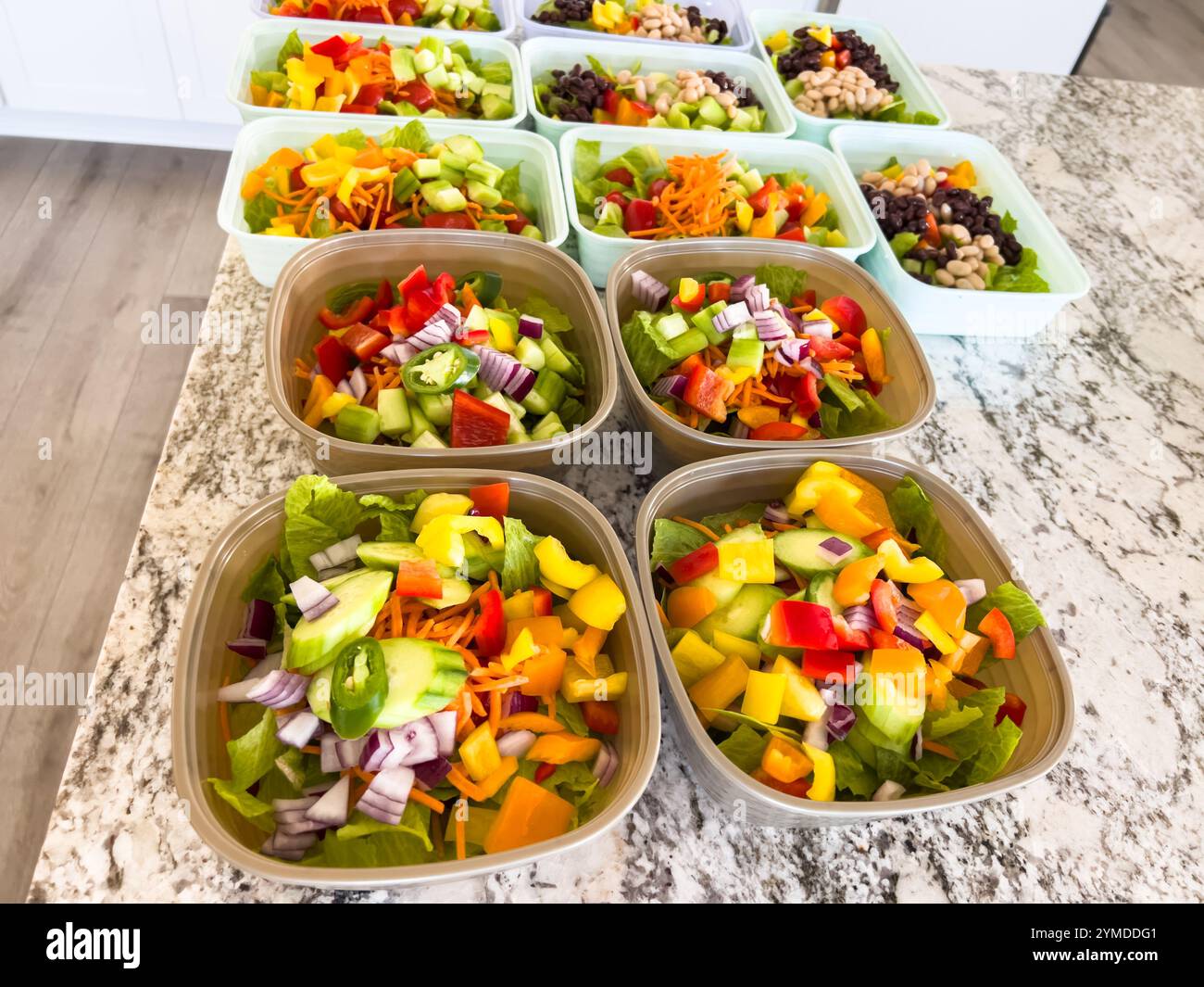 Meal Prep with Colorful Salads in Containers Stock Photo - Alamy