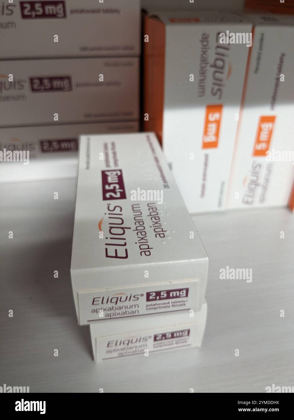 Prague,Czech Republic-March 1 2025: ELIQUIS box of tablets with ...